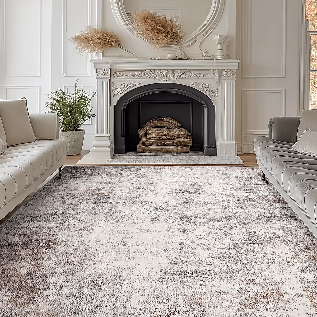 MTOUOCK Washable 8x10 Area Rugs, Modern Abstract Area Rug Washable with Non-Slip Backing, Modern Area Rugs 8 x 10 Area Rugs Indoor for Living Room Bedroom (8'x10', Gray/Rust)