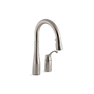KOHLER 649-VS Simplice Pull-Down Bar Sink Faucet, Prep Sink Faucet, Kitchen Sink Faucet with Pull Down Sprayer, Vibrant Stainless