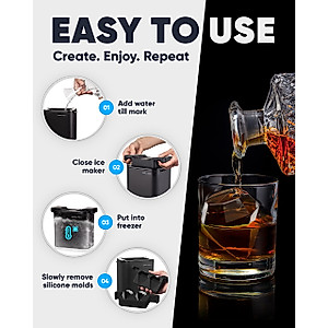 BERLINZO Premium Clear Ice Ball Maker Mold And Additional Silicone Ice Mold - Whiskey Large Clear Ice Cube Maker 2 Inch - Large Whiskey Ice Maker