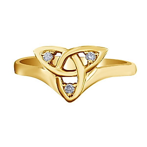 Jewel Zone US Ladies Trinity Knot Natural Diamond Celtic Band Ring in 14k Yellow Gold Over Sterling Silver