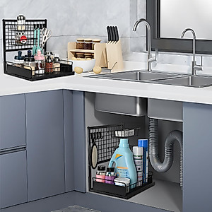 Under Sink Storage,Under Bathroom Sink Organizer and Storage, No Drilling Rustproof Stainless Steel Pull Out Shelf for Kitchen Bathroom (Black)