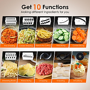 Davivy 7 Cup Food Processor, 10 Functions Built-in Storage Drawer Vegetable Chopper with 10 set blades,French fry cutting,Wavy slicing for Home Use,2-Speed & PULSE, Black,600W (7-Cup Built-in Drawer)