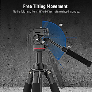 NEEWER Video Tripod Head Upgraded with Vertical/Horizontal Switch, Compact Metal Pan Tilt Fluid Head with Arca Type QR Plate & Telescopic Handle, 1/4” Screw for Camcorder/DSLR, Max Load 3kg, GM26