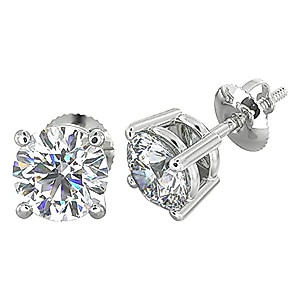 Natural Real 1/4 Carat (Color I-J) TW 14k White Gold Diamond Studs Earrings with Push Backs. Clarity - I1/I2 - Eye Clean, 14K Gold Round-Cut Diamond Stud Earrings