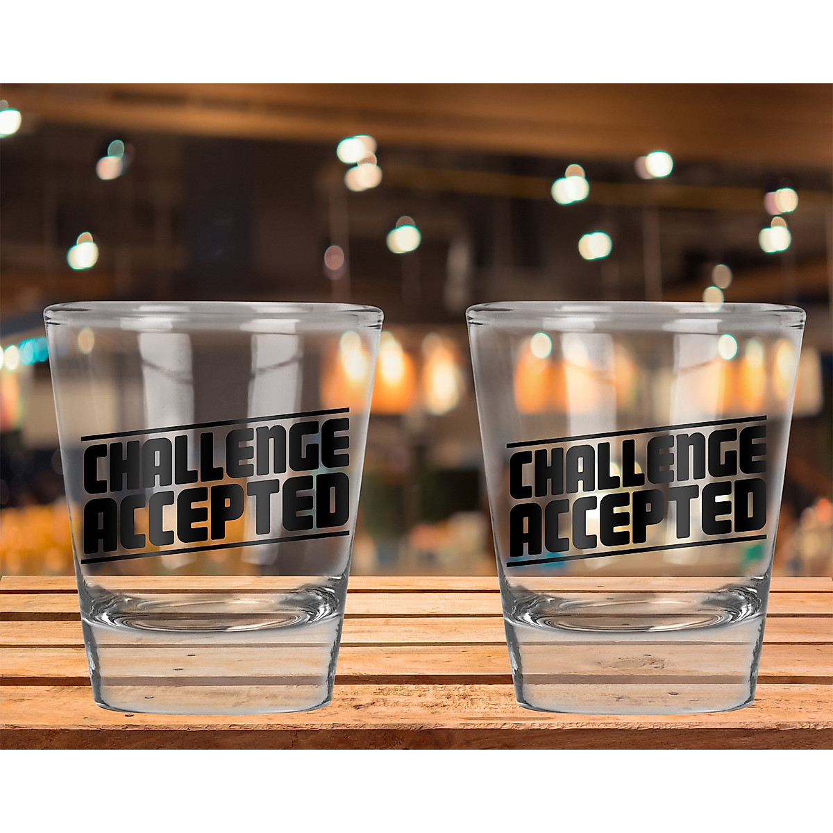 AW Fashions Challenge Accepted Shot Glass- Funny Birthday Gift - 2 Pack Round Set of Shot Glass