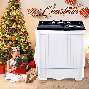 Kumcahom Portable Washing Machine 26Lbs Capacity Washer and Dryer Combo Twin Tub Laundry Washer(18Lbs) & Spinner(8Lbs) with Built-in Gravity Drain Pump,for Apartment,Dorms,RV Camping (black+white)