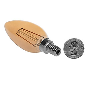HERO-LED B10-DSGT-2W-WW22 Dimmable Gold Tint B10 E12 2W Candelabra Style LED Filament Chandelier Light Candle Bulb, 25W Equivalent, Ultra Warm White 2200K (Amber Glow), UL-Listed, 4-Pack