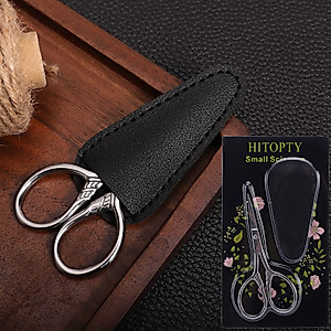 HITOPTY Small Precision Scissors, 3.5inch Stainless Steel Multi-Purpose Vintage Beauty Grooming Kit for Facial Hair, Eyebrow, Eyelash, Beard, Moustache with PU Sheath