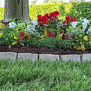 EasyFlex No-Dig Landscape Edging with Anchoring Spikes, 2.7 in Tall Decorative Stone-Look Garden Border, 15 Foot Kit, Brown