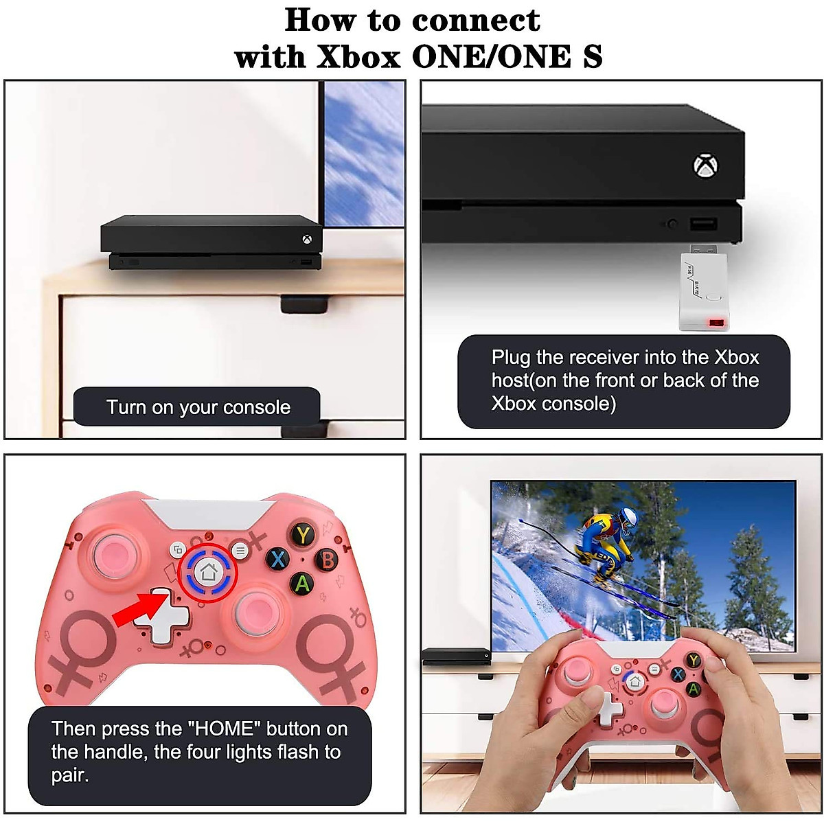 Wireless Controller for Xbox One, No Headset Jack, 2.4GHZ Game Controller Gamepad Compatible with Xbox One S/X PC (Pink)