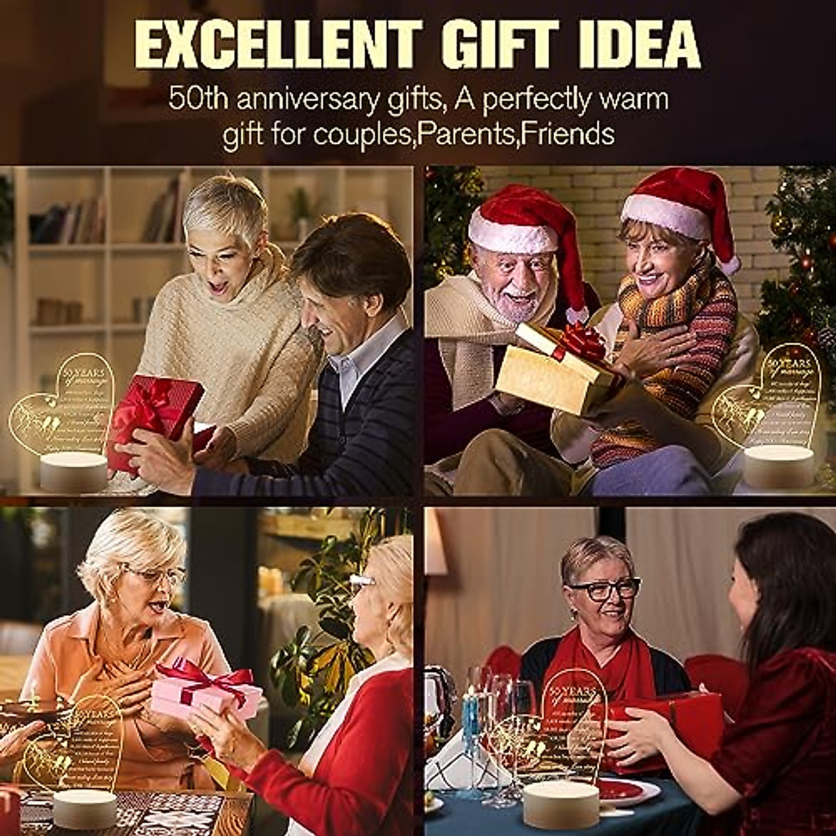 BeauGift 50th Anniversary Wedding Gifts for Couple, 50 Years Golden Anniversary Marriage Gifts for Her Him, Happy Anniversary Romantic Gifts, 50th Anniversary Night Light Gifts for Wife from Husband