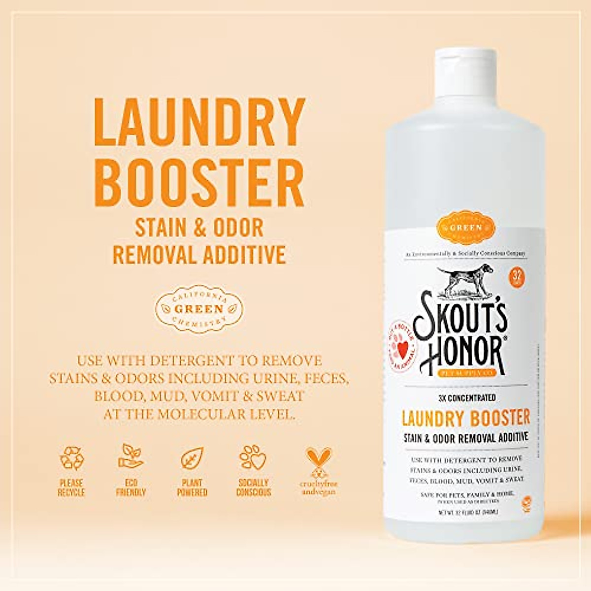 Skout’s Honor: Professional Strength Laundry Booster - Stain and Odor Removal Additive - 3x Concentrated Solution For Laundry Use - 32 oz.