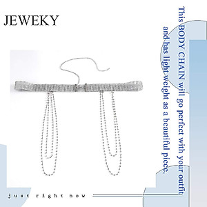 Jeweky Rhinestone Waist Belly Chain Silver Crystal Nightclub Rave Body Chain Jewelry for Women