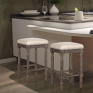 Ball & Cast Counter Height Stool Upholstered Counter Bar Stools Weathered Grey Finish 26" H, Taupe Fabric 2-Pack