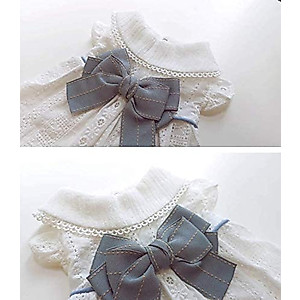 Jingmezhi Pet Cotton Embroidered Back Bowknot Hollow Out Dresses for Cat Dog Daily Clothing (S+(6.6lb~7.7lb))