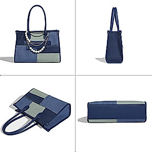 GLOD JORLEE Stylish Large Tote Bags for Women, Large Denim Shoulder Tote Handbags with a Small Denim Purses(Blue)