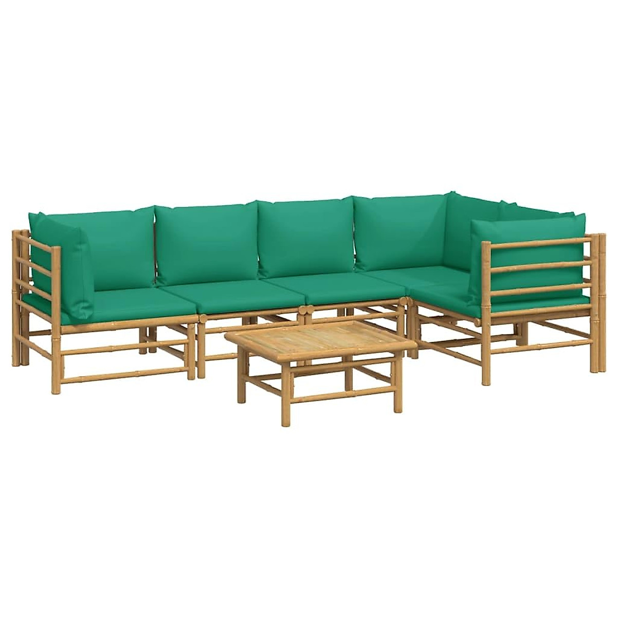 VRAXO 6 Piece Patio Lounge Set with Green Cushions Bamboo,Outdoor Furniture Sets-118.8lbs