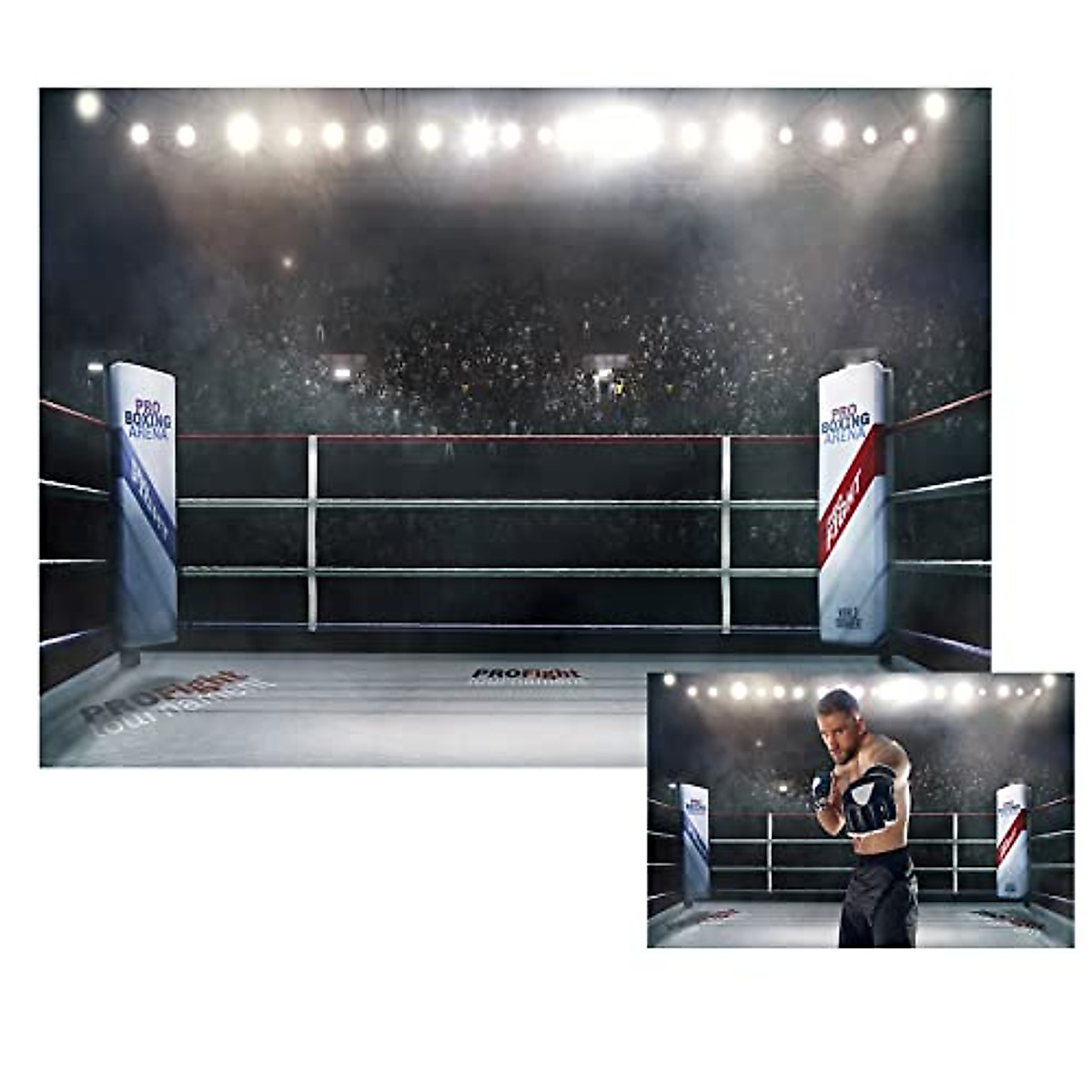 BELECO 7x5ft Fabric Boxing Ring Backdrop Blurred Spectator and Stadium Light MMA Arena Photography Backdrop for Birthday Party Decorations UFC Supplies Baby Shower Photo Background Photo Booth Props