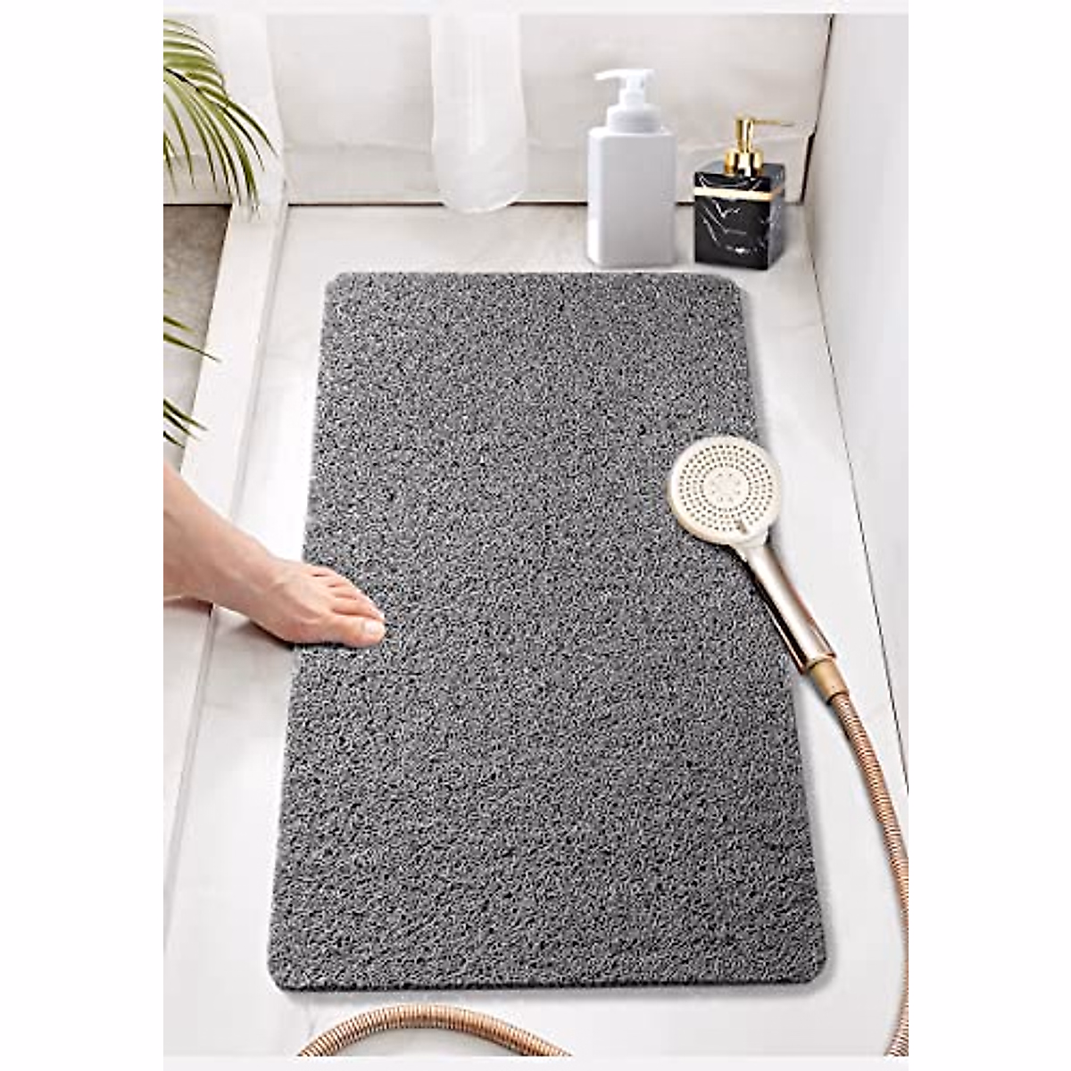 LOCHAS Shower Mat Non Slip Bathtub Mats 24 x 16 Inch, Soft Loofah Bath Mat for Bathroom, Bath Tub, Shower Floor, Dry Fast, Grey