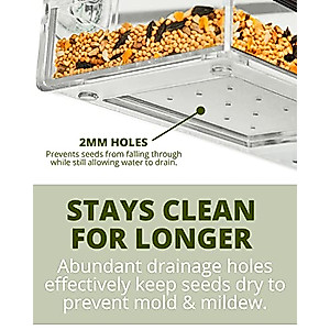 Nature's Envoy Window Bird Feeder – Clear View for Birdwatching - Strong Suction Cups for Outside - Slide Out Seed Tray w/Drain Holes for Easy Refill & Clean - Acrylic Outdoor Feeder for Wild Birds