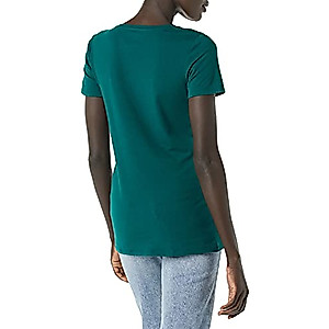 Amazon Essentials Women's Classic-Fit Short-Sleeve V-Neck T-Shirt, Pack of 2, Dark Green/Powder Blue, X-Large