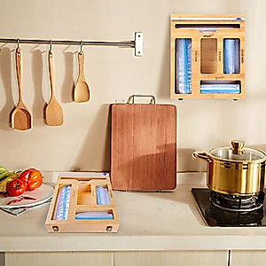 Ziplock Bag Storage Organizer for Kitchen Drawer, Bamboo Baggie Organizer,Wrap Dispenser with Slide Cutter & Labels, Compatible with Ziploc, Hefty for Gallon, Quart, Sandwich & Snack Variety Size Bags