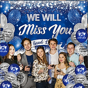 Blue Sliver Farewell Party Decorations Good Luck We Will Miss You Banner 18PCS We Will Miss You Balloons for Boys and Men Farewell Going Away Retirement Graduation Goodbye Party Supplies