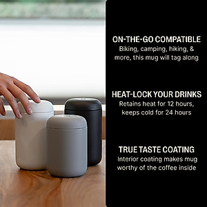 Fellow 16 oz Carter Wide Travel Mug - Wide Mouth Vacuum-Insulated Stainless Steel Coffee Mug - Tea and Coffee Tumbler - Travel Coffee Mug with Ceramic Interior - Slate Grey