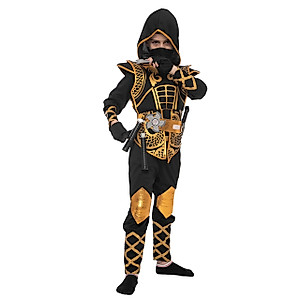Spooktacular Creations Golden Ninja Costume Set, Ninja Jumpsuit with Foam Accessories for Kids, Toddler Halloween Outfit for Ideas Cosplay Party (X-Large, 12-14 yrs)