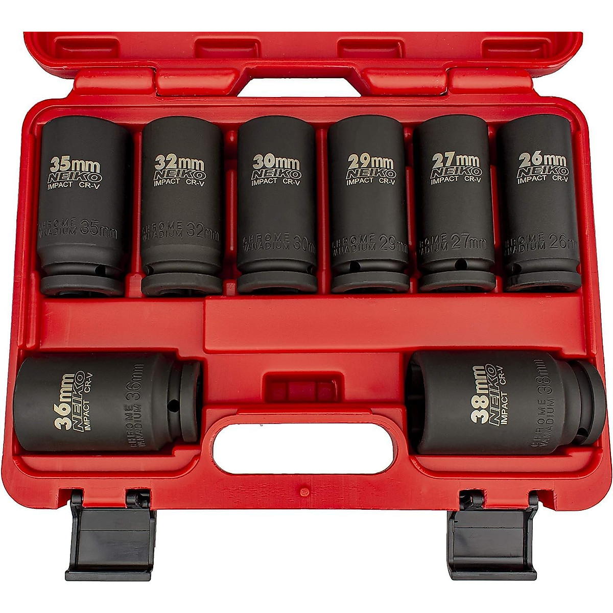Neiko 02460A 3/4" Drive Deep Impact Socket Set, 8 Piece Jumbo Assortment | Metric Sizes (26 to 38 mm) | Chrome Vanadium Steel