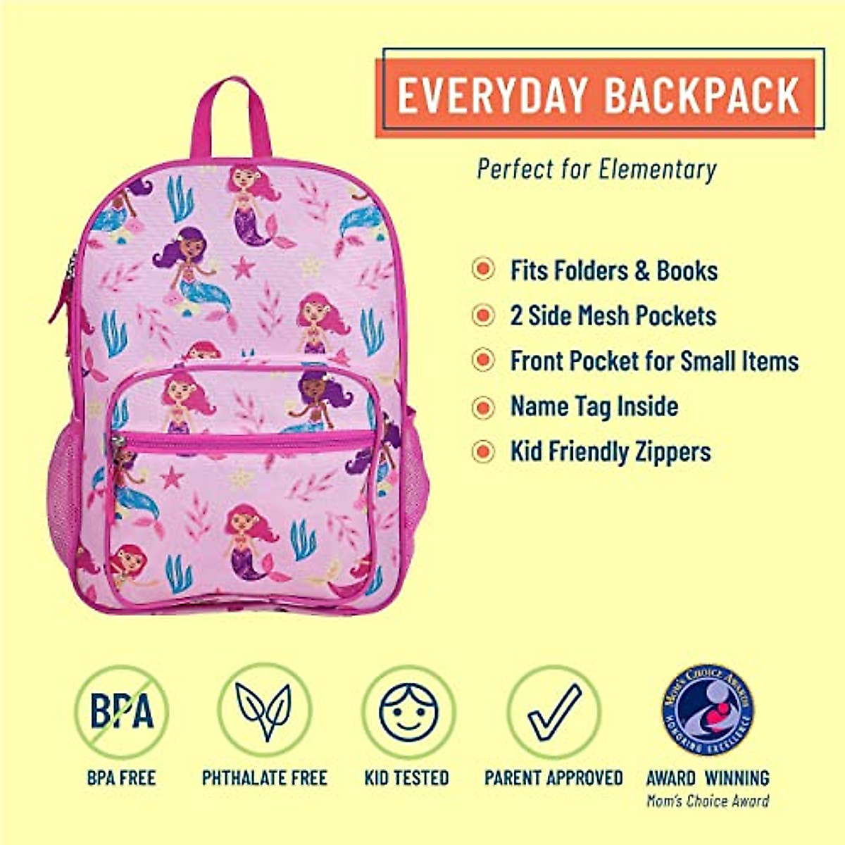 Wildkin Day2Day Kids Backpack Bundle with Lunch Box Bag (Groovy Mermaids)
