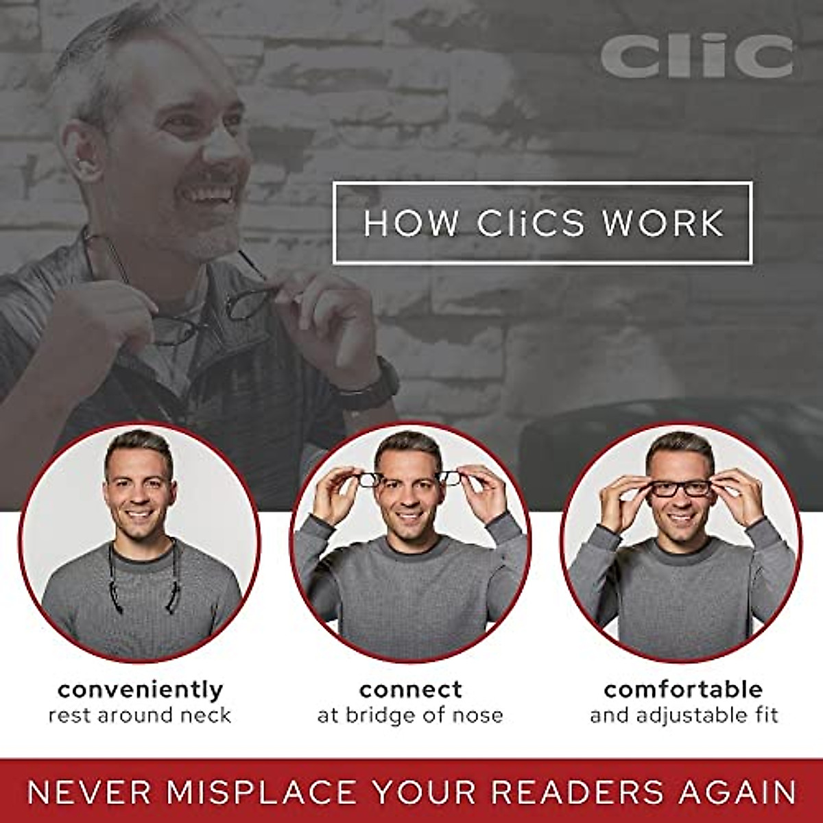 Clic Magnetic Reading Glasses, Computer Readers, Adjustable Temples, Sonoma, (L-XL, Tortoise, 1.25 Magnification)