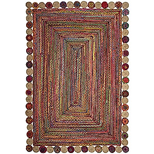 SAFAVIEH Cape Cod Collection Accent Rug - 4' x 6', Red & Multi, Handmade Boho Braided Jute & Cotton, Ideal for High Traffic Areas in Entryway, Living Room, Bedroom (CAP201A)