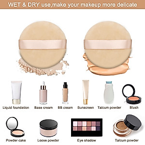 12 Pieces Cotton Powder Puff,3.15 inch Round Portable Soft Sponge Cosmetic Puffs,Velvet Powder Puff with Ribbon Band Handle for Loose Powder Body Powder Makeup Tool