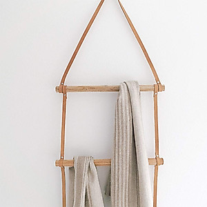 Sandstone & Sage Wall Hanging Blanket Ladder with Leather Straps | Handcrafted Decorative Wooden Ladder Shelf Made from Sustainable Wood | Boho Farmhouse Decor Throw or Towel Ladder 5 ft Total Length