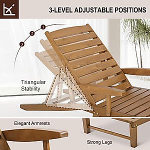 FURNDOOR Outdoor Chaise Lounge Chairs Set of 2, Patio Wood Lounge Chair with Adjustable Backrest for Poolside, Porch, Patio