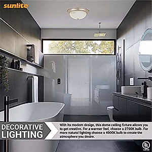 Sunlite 04591 15-Inch Traditional Dome Ceiling Light, Classic Decorative Flush Mount Fixture, Alabaster Glass Shade, 3-60W A19 Bulbs (Not Included), For Bedrooms, Hallways & Bathrooms, Brushed Nickel