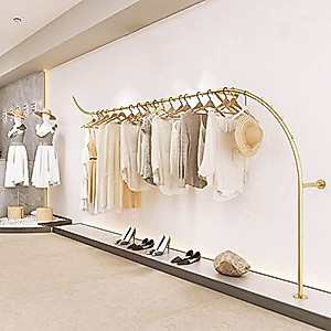 Retail Clothing Display racks for Boutique store Gold Closet Rod clothes racks, modern industrial pipe wall-mounted Garment rack display shelves, home cloakroom clothes organizer storage racks shelf