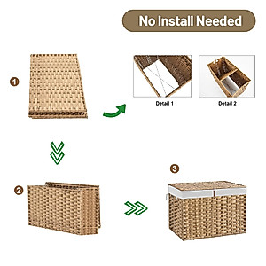 135L Wicker Storage Basket with Lid, Handwoven Large Shelf Basket with Removable Liner, 35.7 Gallon Wicker Basket for Blanket, Storage Trunk with Handle for Closet, Bedroom, Livingroom, Natural