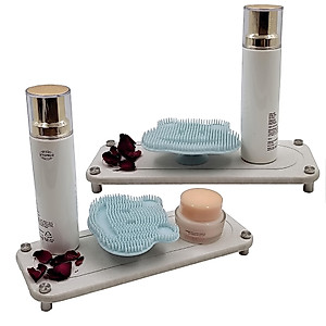 2 Pack Fast Drying Sink Caddy,Instant Dry Sink Organizer,Diatomaceous Earth Tray,Water Absorbing Stone Quick Dry Pad Kitchen Bathroom Soon Neat Absorbent Drying Soap Holder Rack Saddle (Grey-White)