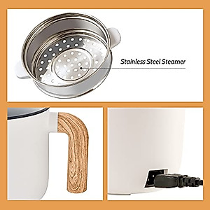 Dezin Electric Hot Pot with Steamer, 1.5L Non-stick Ramen Cooker, 2 in 1 Shabu Shabu Hot Pot, Multifunctional Cooker with Overheating Protection for Stew, Noodles (Egg Rack Included)