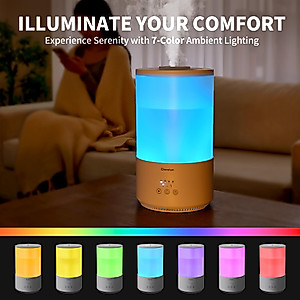 Clarston Humidifiers for Bedroom, 4L Cool Mist Humidifier with Essential Oils Diffuser and Nightlight, Top Fill Humidifiers for Home Large Room, Timer, Auto Shut-off, 40H Runtime