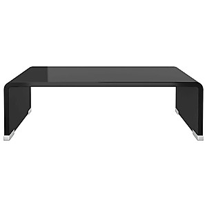 SKM TV Stand TV Stand/Monitor Riser Glass Black 15.7"x9.8"x4.3"