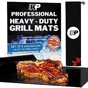 Kitchen perfection 2 Magical BBQ Grill Mat for Gas Grill - Heavy Duty Extreme Heat Resistant 600 F Grill Mats for Outdoor Grill -Non Stick, Reusable and Easy to Clean |Superior Value Set +3 Bonuses