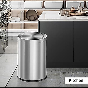 Huaqinglian Stainless Steel Gold Trash can with Flipping Lid 2.4gallon Fingerprint-Proof Garbage cans Wastebasket Bin for Kitchen bothroom Living Room (Silver)