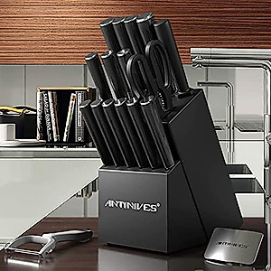 Knife Set, 18Pcs Black Knife Block Sets, German Stainless Steel Knife Sets for Kitchen with Block, Kitchen Knives for Chopping, Slicing, Dicing & Cutting