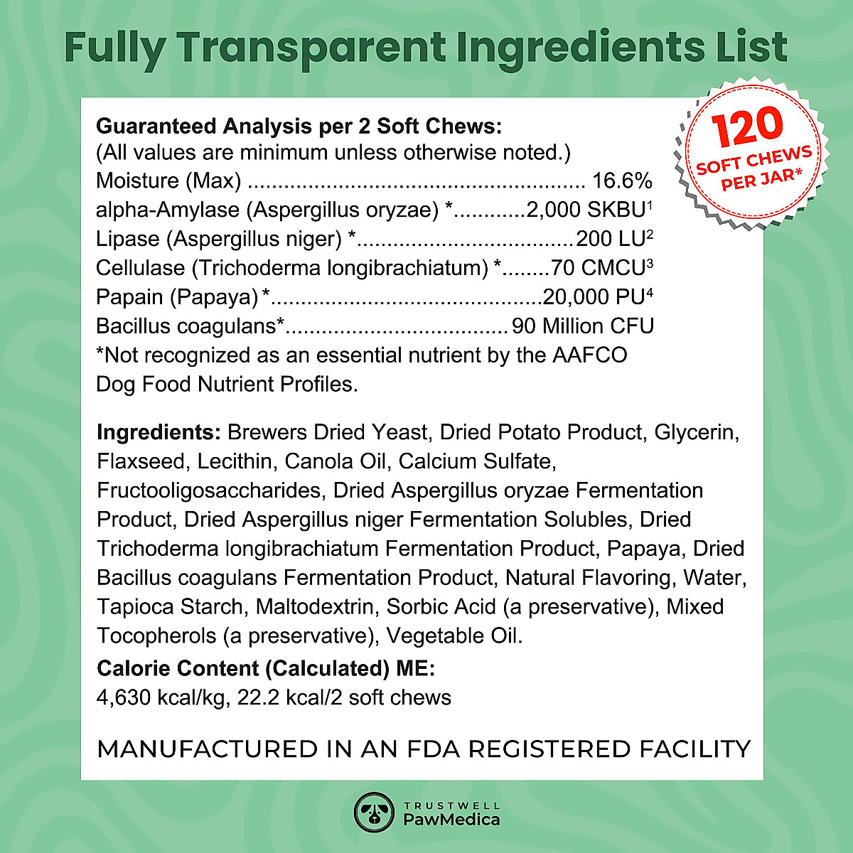 PawMedica Dog Probiotics and Digestive Enzymes, Probiotics for Dogs Made in USA, Pet Probiotic Chews for Dogs, Prebiotics & Probiotic Dog Digestive Support, Probiotic Treats - 120 Dog Probiotic Chews