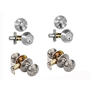 Dynasty Hardware CP-SIE-US15, Sierra Entry Door Knob Lockset and Single Cylinder Deadbolt Combination Set, Satin Nickel (2 Pack) Keyed Alike