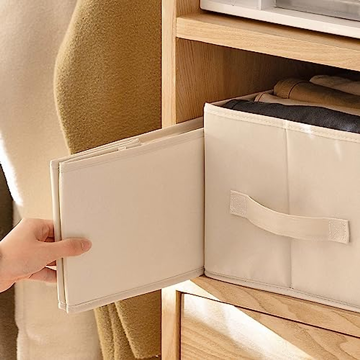 Temiminime Wardrobe Drawer Organizer for Clothes, 10 Grids 2Pack, Closet Organizers and Storage Bins for Legging Yoga Pants Shirt, with Handle & Removable Bottom Cardboard