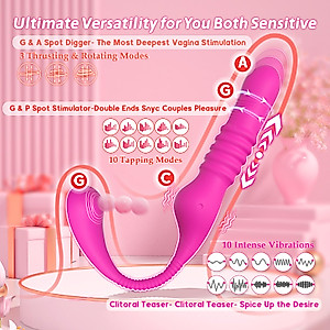 Thrusting Strapless Strap On G Spot Dildo Vibrator, 4 in 1 Rotating Tapping Vibrating Double Ended Dildo Lesbian Pegging Women Couples Adult Sex Toys, Silicone Anal Dildos Vibrators, Female Sex Toy